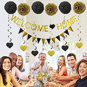 Lnlofen Welcome Home Banner Sign Decoration Kit, 14pcs Welcome Back Family Party Decorations Supplies - Including Welcome Home Banner, Triangle Flag, 6pcs Hanging Swirls, 6pcs Poms