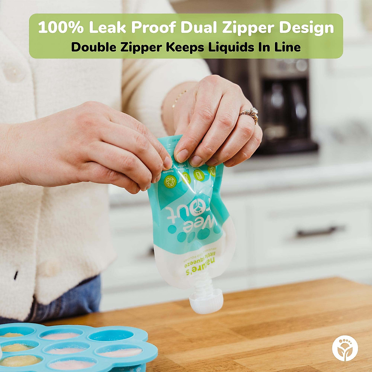 WeeSprout Double Zipper Reusable Food Pouches, Perfect for Babies & Toddlers, Freezer & Dishwasher Safe (Original, 7 Fl Oz + Pouch Filler)