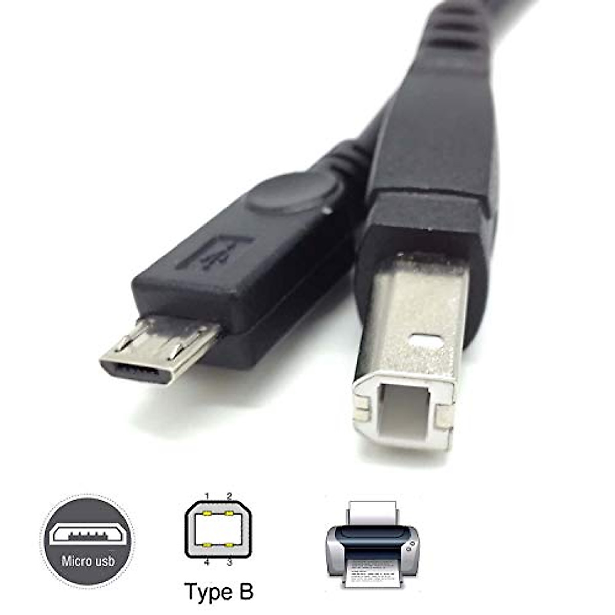 GuangMaoBo Micro USB to Printer Cable USB 2.0 to USB Type B Cable,Android Phone pc to Printer Cable Printer,Scanner,Electronic midi Piano,Electronic Drum,Digital Piano and USB 2.0 Hard Disk