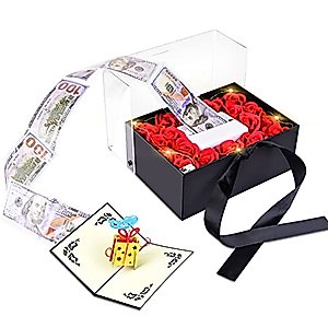 Money Pull Out Gift Box - Roses Gift Box with Necklace, Luxury Money Pull Out Flower Box for Girlfriend Wife Mom Grandma, Unique Cash Gift Box for Anniversary, Birthday(18 Roses)