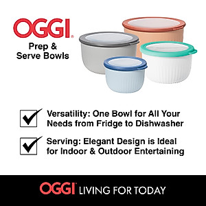 Oggi Prep, Store & Serve Plastic Bowl w/See-Thru Lid- Dishwasher, Microwave & Freezer Safe, (4 qt) White/Aqua