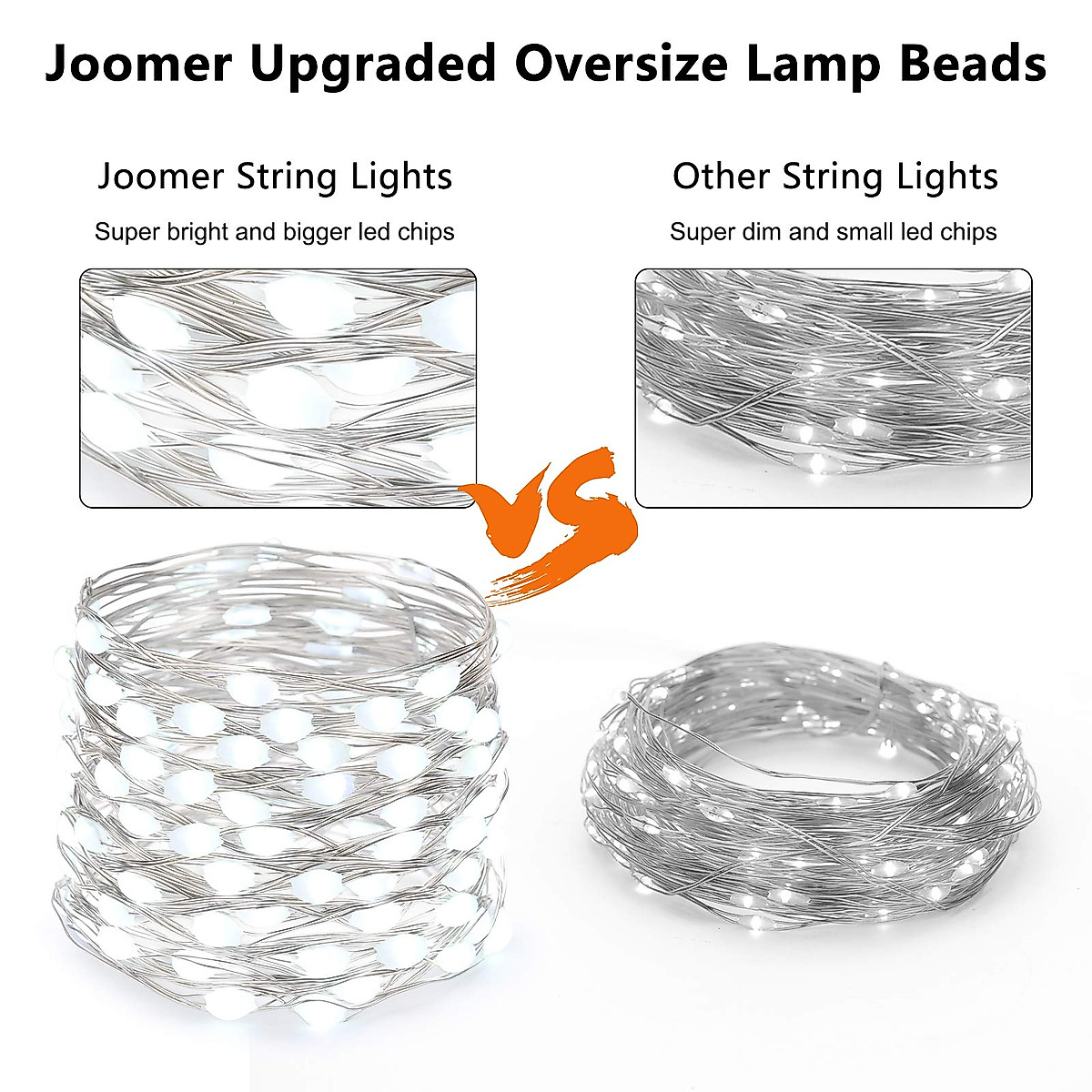 Joomer Solar String Lights Outdoor Waterproof, 2 Pack Extra-Long 72ft 200 LED Solar Fairy Lights with 8 Modes, Copper Wire Solar Lights Outdoor for Tree, Patio, Garden, Party Decoration(White)