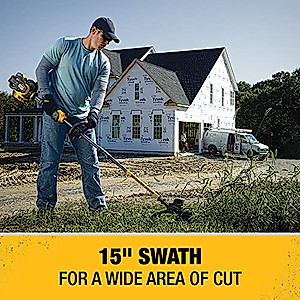 DEWALT FLEXVOLT 60V MAX* String Trimmer, Two Speed, 15-Inch, 3-Ah Battery & Extra Trimmer Line, 225-foot by 0.080-Inch (DCST970X1 & DWO1DT802) Yellow