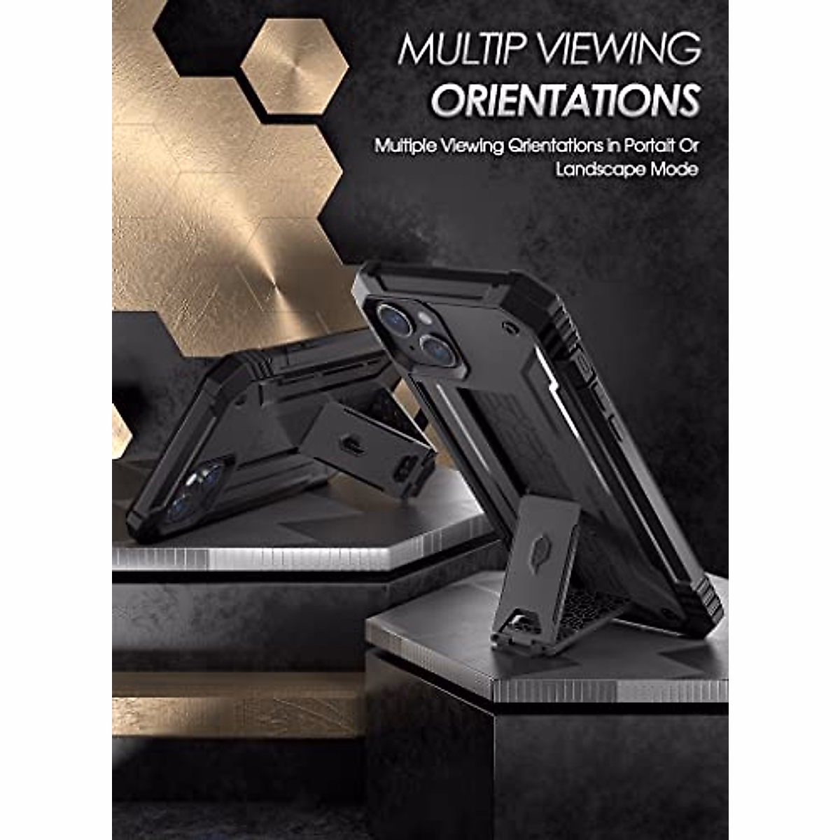 Poetic Revolution Case for iPhone 14 6.1 inch, [20FT Mil-Grade Drop Tested], Full-Body Rugged Shockproof Protective Cover with Kickstand and Built-in-Screen Protector, Black