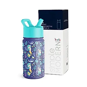 Simple Modern Kids Water Bottle with Straw Lid | Insulated Stainless Steel Reusable Tumbler for Toddlers, Girls | Summit Collection | 14oz, Happy Mermaids