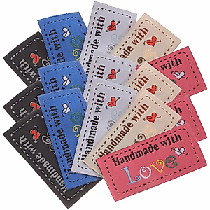 Operitacx 100pcs Handmade with Love Hearts Clothing Labels, Sewing Labels for Handmade Items, Colorful Tags for Crochet, Sew On Fabric Labels for Clothing Hat Crafts Woven