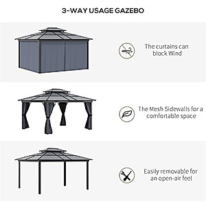 ZHYHSM-111 10x12 Hardtop Gazebo Aluminum Frame Gazebo, Polycarbonates Gazebo Canopy with Curtains for Patio Lawn and Garden