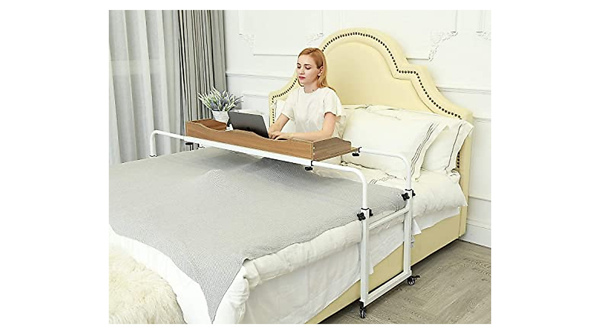 UNICOO Overbed Table with Wheels - Adjustable Bed Desk & Workstation