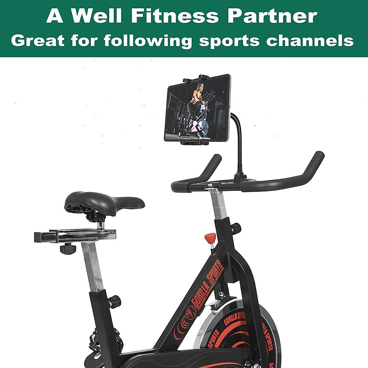 Cuxwill Tablet Holder Spin Bike Mount for 4-13" iPad Phone, 360° Gooseneck Stand for Treadmill Stationary Exercise Bicycle, Indoor Cycling Clamp for iPad Pro Air Mini, Galaxy Z Fold, Fire HD, iPhone