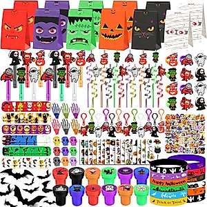 ONBKYGF 453PCS Halloween Party Favors Supplies Decorations, Halloween Treat or Trick Goodie Bags Pinata Fillers Stuffers Halloween Classroom Prizes Gifts for Kids