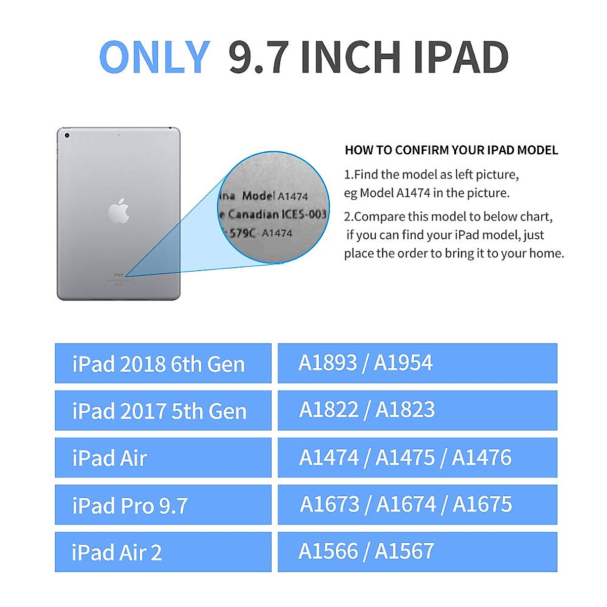 NOKBABO Keyboard Compatible with ipad 6th Generation, Compatible for ipad pro 9.7 inch,for ipad 5th Gen, for ipad Air 2 & 1 Keyboard, 130° Folio Hard Back Cover, Ultra Slim, Auto Wake/Sleep - Black