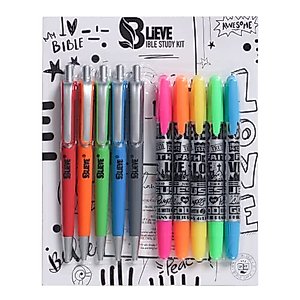 BLIEVE- Bible Highlighters And Pens No Bleed Through, Bible Verse Dry Highlighter and Pens Fine Tip, Bible Journaling Supplies and Bible Study Kit (10 Pack)
