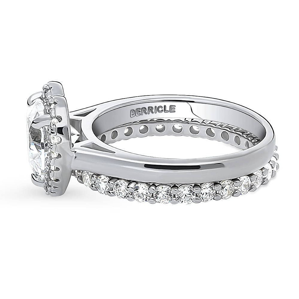 BERRICLE Sterling Silver Halo Wedding Engagement Rings Cubic Zirconia CZ Heart Ring Set for Women, Rhodium Plated Size 7