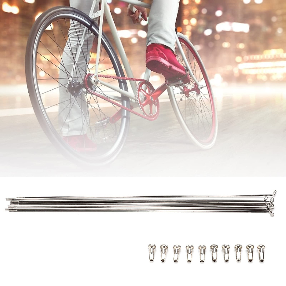 Bike Spokes, 10 Sets 14G Stainless Steel Spokes 270mm/10.6in with Nipples for Road Mountain Bike(270mm)