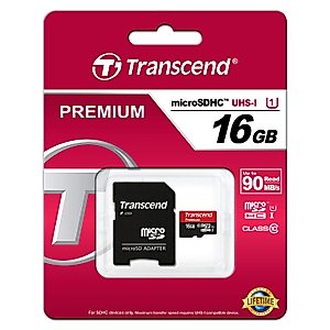 Transcend 16GB MicroSDHC Class10 UHS-1 Memory Card with Adapter 60 MB/s (TS16GUSDU1)