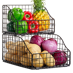 X-cosrack 2 Tier Stackable Wire Baskets, Countertop Veggies Storage Potato Onion Pantry Organizer Snack Holder for Kitchen Cabinet Produce