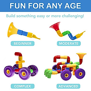 Playlearn Large Size Pipe Tube Blocks for Kids – Fine Motor STEM Toy for All Ages – 128 Pieces