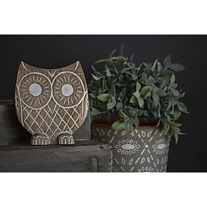 Foreside Home & Garden White Handcarved Wood Owl Figurine FDAD09858, Natural