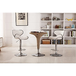 Roundhill Furniture Masaccio Cushioned Leatherette Upholstery Airlift Adjustable Swivel Barstool with Chrome Base, Set of 2, White