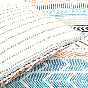 Lush Decor Hygge Geo Pattern Striped 3 Piece Quilt Bedding Set, King, Neutral & Multicolored
