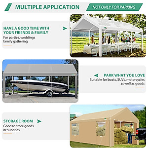 COBIZI Carport 10'x20' Heavy Duty Portable Garage, Upgraded Car Canopy with Removable Sidewalls, Ventilated Windows & Built-in Sandbags, Waterproof All-Season Tarp, Car Tent for Truck, Boat, Gray