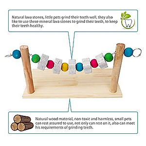 Hamster Wood Ledge Platform with Lava Stone Block Chew Toys,Pet Cage Resting Wooden Shelf for Chinchilla Guinea Pig Gerbil Mouse Rat