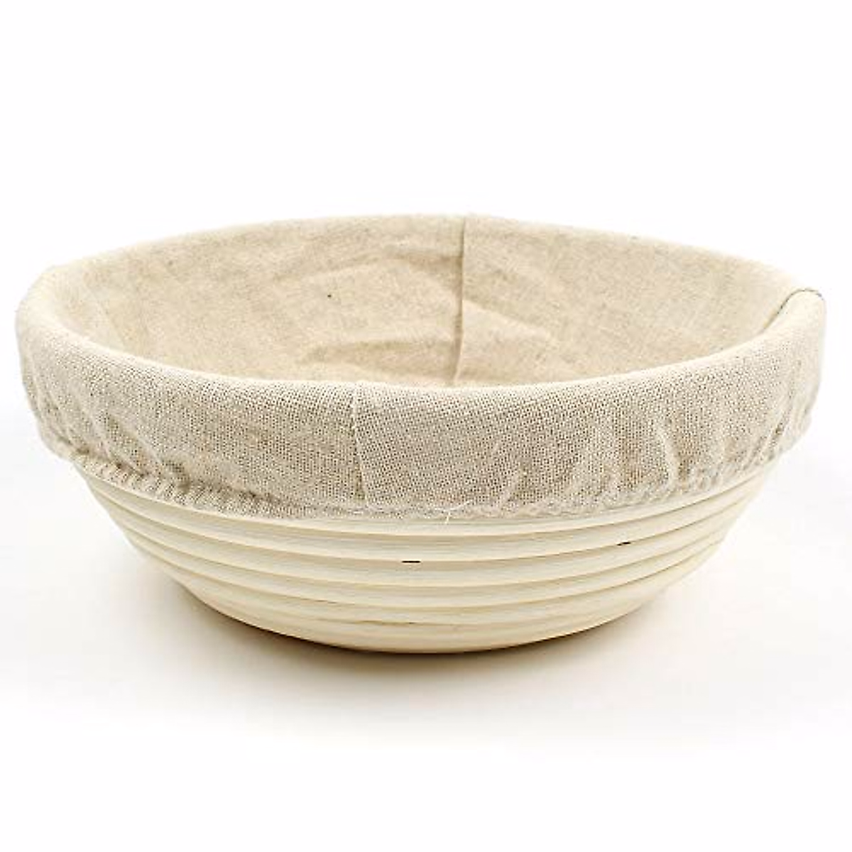 Vollum Bread Proofing Basket Banneton Baking Supplies for Beginners & Professional Bakers, Handwoven Rattan Cane Bread Maker with Linen for Artisan Breads, 10 x 4.25 Inch, 2-Pound Round Brotform