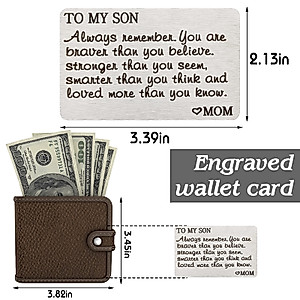 PLwelth Son Engraved Wallet Card from Mom Stainless Steel Men Boys Teen Inspirational Message Wallet Insert Card Son Gift Birthday Graduation Christmas Coming of Age Gift