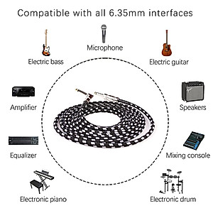 SDYQD Guitar Cable 20 ft - 1/4 Inch Right Angle Black/White Instrument Cable - Professional Quality Electric Guitar Cord and Amp Cable - Electric Instrument Cable - Pro Audio