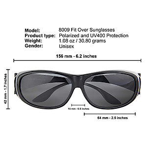 Fit Over Sunglasses Polarized Lens Case Included Wear Over Prescription Eyeglasses 100% UV Protection for Men and Women Silver Mirror Lens