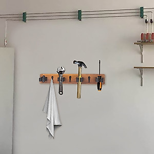 2 Pack Mop and Broom Holder Wall Mount Solid Wood Broom Rack Wall Mount 4 Positions 3 Hooks for Home, Kitchen, Garden, Tools, Garage Organizing, Cleaning Supplies Organizer Indoor Outdoor