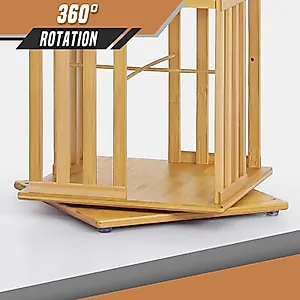 SFIHOME 5-Tier Rotating Bookshelf Tower, 360° Tall Floor Standing Bookcase Book Shelf, Bamboo Narrow Bookshelves Storage Display Rack Shelves for Corner, Living Room, Office, Natural