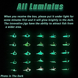 CWSDXM Glow Ice Fishing Jigs Winter ice Fishing Lures Ice Fishing Gear for Ice Jigging Panfish, Pike, Walleye, Perch and Crappies 25pcs…