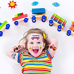 Partywind 110 PCS Cars and Trucks Temporary Tattoos for Kids, Construction Tractor Themed Birthday Party Supplies Decorations for Boys, Construction Trucks Fake Tattoos Stickers for Toddlers - 12 Sheets