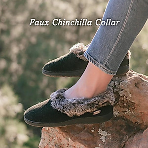 Acorn womens Chinchilla Collar slippers, Black, 8 9 US
