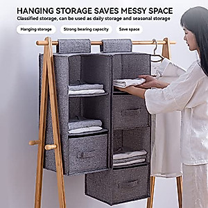 XJ-HOME Wardrobe Cotton Linen Storage Hanging Bag Clothes Organizer Multi-Layer Drawer Multifunctional Hanger Rack for Bedroom or Rack,Dark Gray