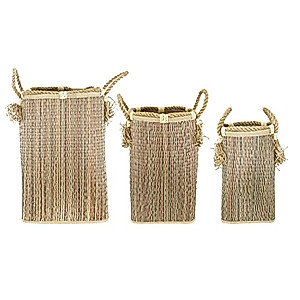 Creative Co-Op 14.25", 18" & 22" Handwoven Seagrass Handles & Tassels (Set of 3 Sizes) Baskets, Multicolor