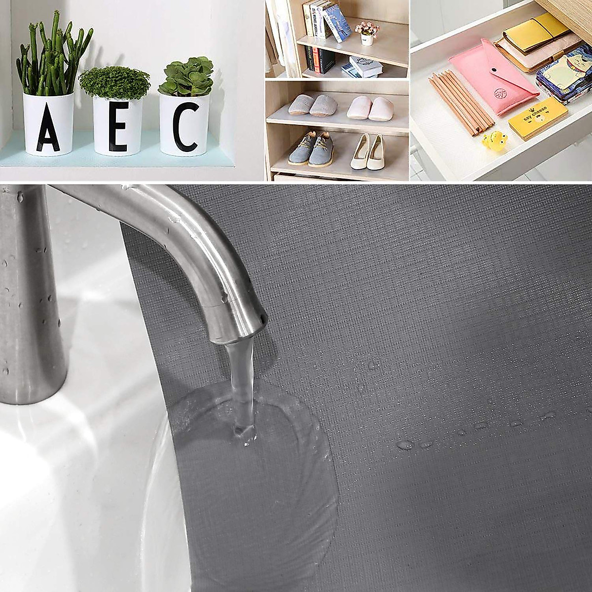 Yachee 3 Rolls EVA Shelf Liners, Non-Slip Non-Adhesive Shelf Liners for Kitchen Cabinets Cupboard Drawer Cushion Shelves, 2019 DIY Multipurpose Refrigerator Liners, 18" x 60"- Light Grey