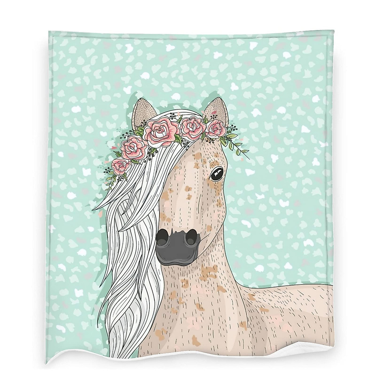 JASMODER Horse with Wreath Throw Blanket for Girls Warm Ultra-Soft Micro Fleece Blanket for Bed Couch Living Room