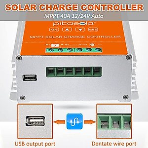 Pikasola 40amp MPPT Solar Charge Controller, Auto 24V 12V Battery Regulator with LCD Display, Mppt Charge Controller for Solar Panels, Suit Lead-Acid & Lifepo4&Lithium Battery