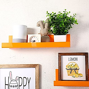 Namalu 4 Pcs Acrylic Floating Shelves 15" Wall Mounted Floating Bookshelf for Kids Room Orange Display Ledge Wall Shelves for Bathroom Bedroom Living Room Kitchen Organizer