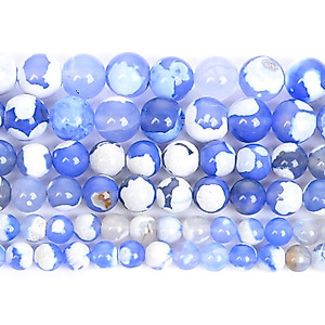NHBT YU 6/8/10mm Natural Stone White Blue Fire Agate Round Beads Loose Spacer Bead for Jewelry Making DIY Accessories T87 (Color : H8611, Item Diameter : 6mm)
