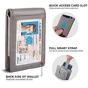 SERMAN BRANDS RFID Blocking Slim Bifold Genuine Leather Minimalist Front Pocket Wallets for Men with Money Clip Thin Gift (Slate Gray 1.S)