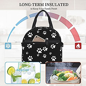 Perinsto Dog Animal Paws Lunch Box Reusable Lunch Bag For Women Large Capacity Lunch Tote With Side Pocket & Shoulder Strap For Boys Girls Adults