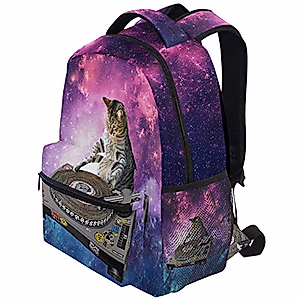 Wamika Funny Kitty Cat School Backpacks for Girls Kids Boys Galaxy Nebula Book Bag Waterproof Student Laptop Backpack Casual Extra Durable Lightweight Travel Sports Day Pack College Carrying Bags