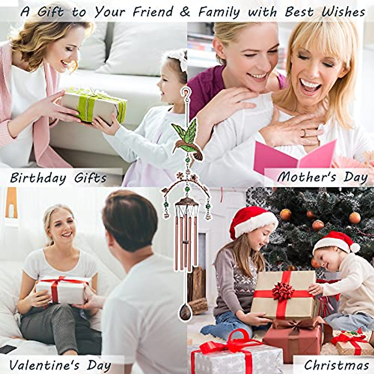 Wind Chimes - Hummingbird Wind Chimes for Outside Deep Tone 34 inches 5 Aluminum Tubes, Birthday Anniversary Hummingbird Gifts for Mom, Grandma, Daughter, Decoration for Home, Garden, Patio, Backyard