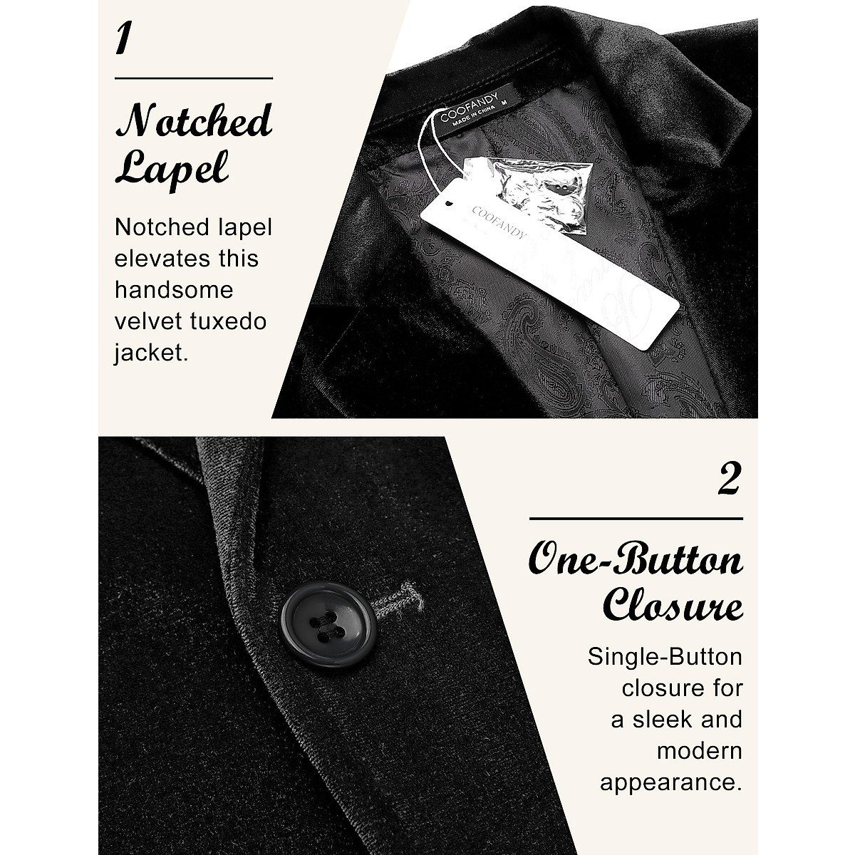COOFANDY Mens Velvet Blazer Black Tuxedo Jackets Notched Lapel Single Button Prom Jackets (Black L)