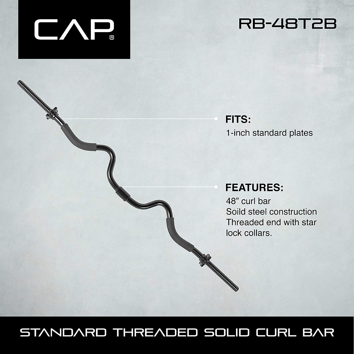 CAP Barbell RB-48T2B Super Curl Bar, Black, 48"