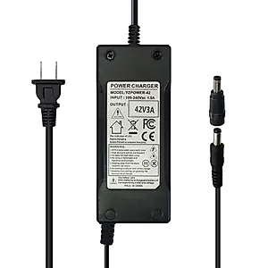 Abakoo 42V 3A Charger Power Supply Adapter for 36V 8Ah-15Ah Lithium Li-ion Battery Pack with DC 5.5 x 2.5mm/5.5 x 2.1mm