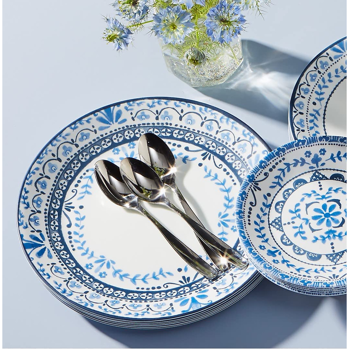 Corelle Vitrelle 4-Pieces 10.25" Glass Dinner Plates, Chip & Crack Resistant Glass Dinnerware Set Plates, Portofino